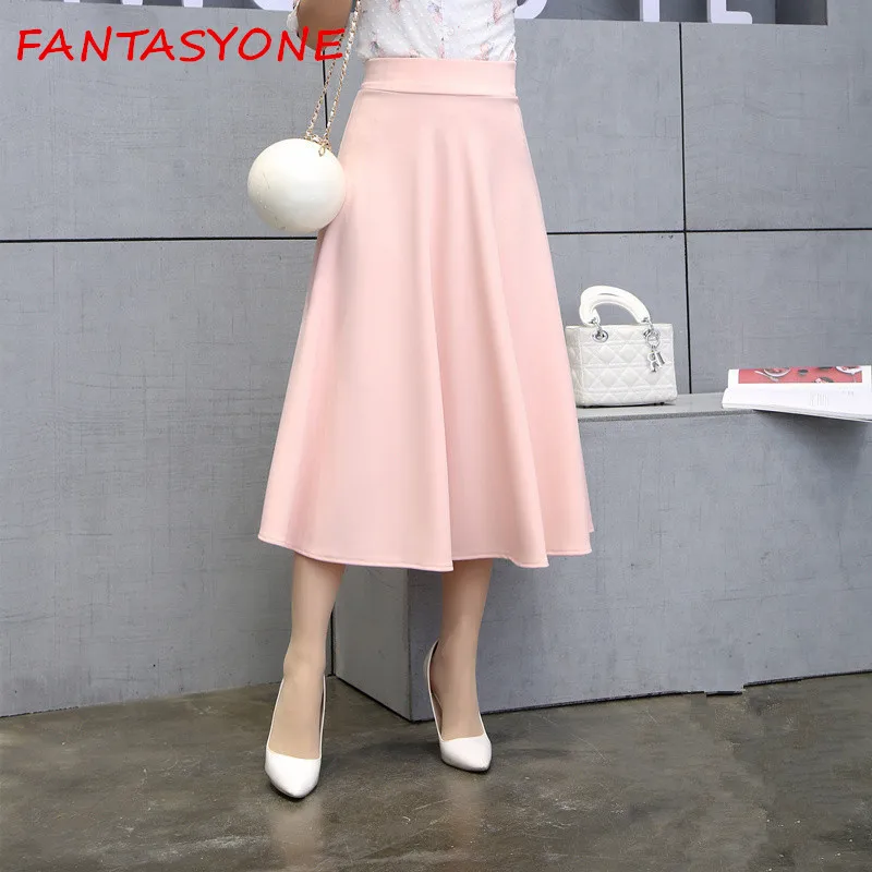 Fantasyone Casual 2017 Elegant High Waisted Skirts Solid Sexy Long Skirt Pink White Black Skirt