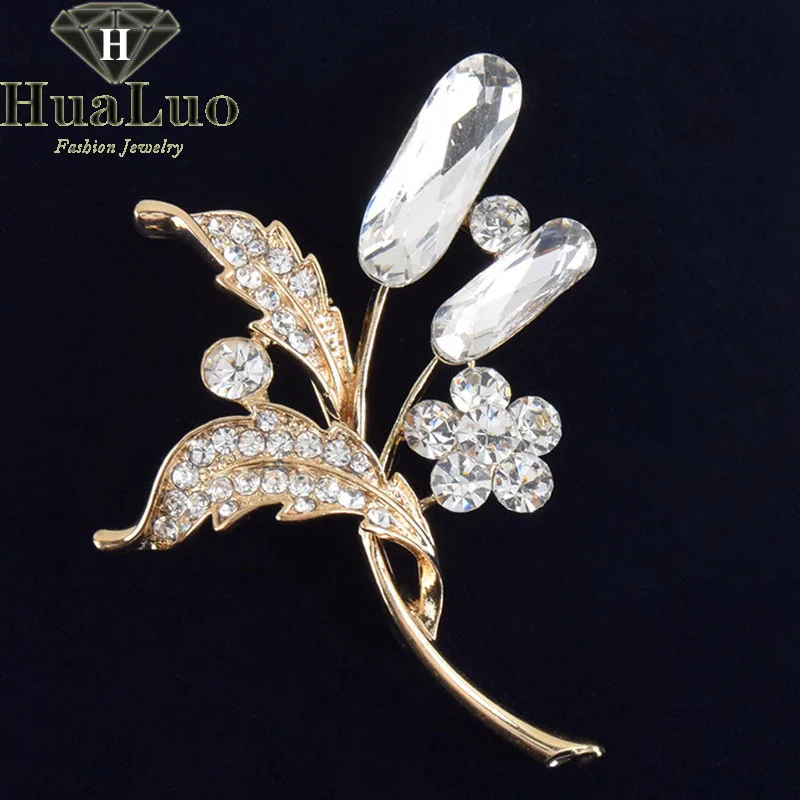 2016 New Zircon Brooches for Women Alloy Flower Brooch Golden Charming ...