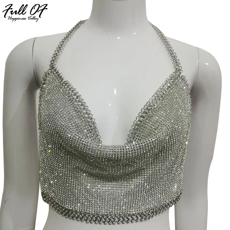 2021 Sexy Metal Crystal Diamond Crop Top Beach Fitness Women Summer ...