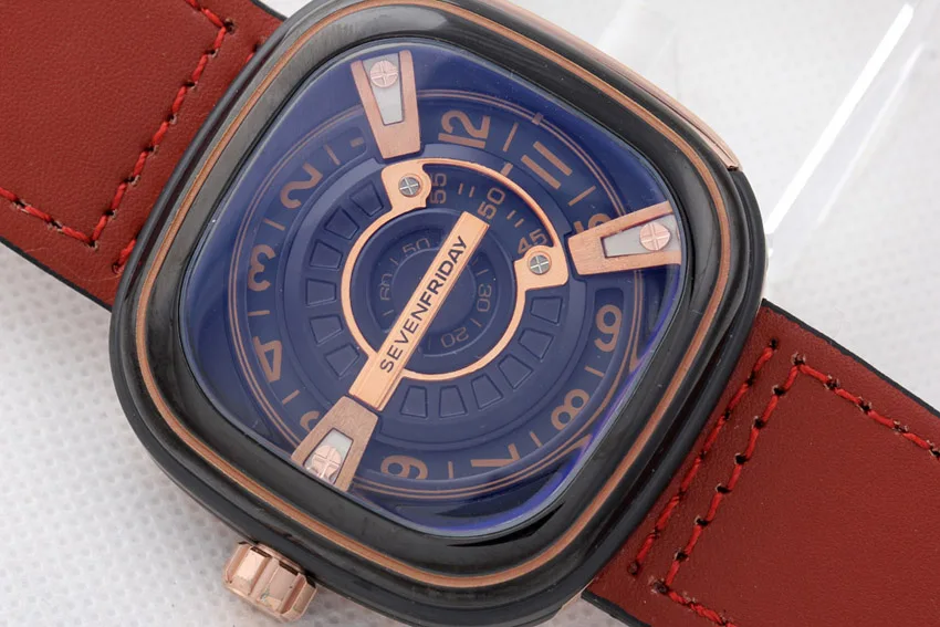Men's Luxury Square 47mm Leather Quartz SevenFriday Watch Seven Friday ...