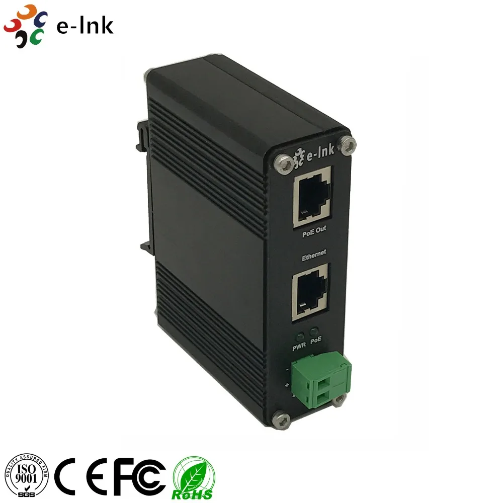 Industrial Din Rail 10/100/1000Mbps PoE+ Injector with 12~48V DC Input ...