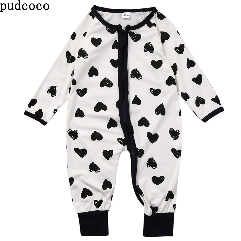 Us stock bebê macacão manga longa bonito coração zíper macacão sunsuit ...