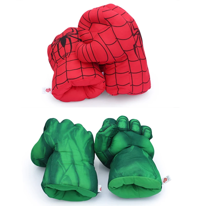 2Pairs 13'' Incredible Hulk Smash Hands + Spider Man Plush Gloves ...