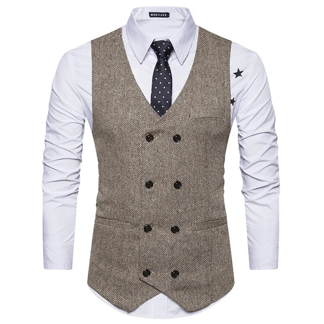 Fashion Double Breasted Woolen Suit Vest Men 2018 Spring New Sleeveless