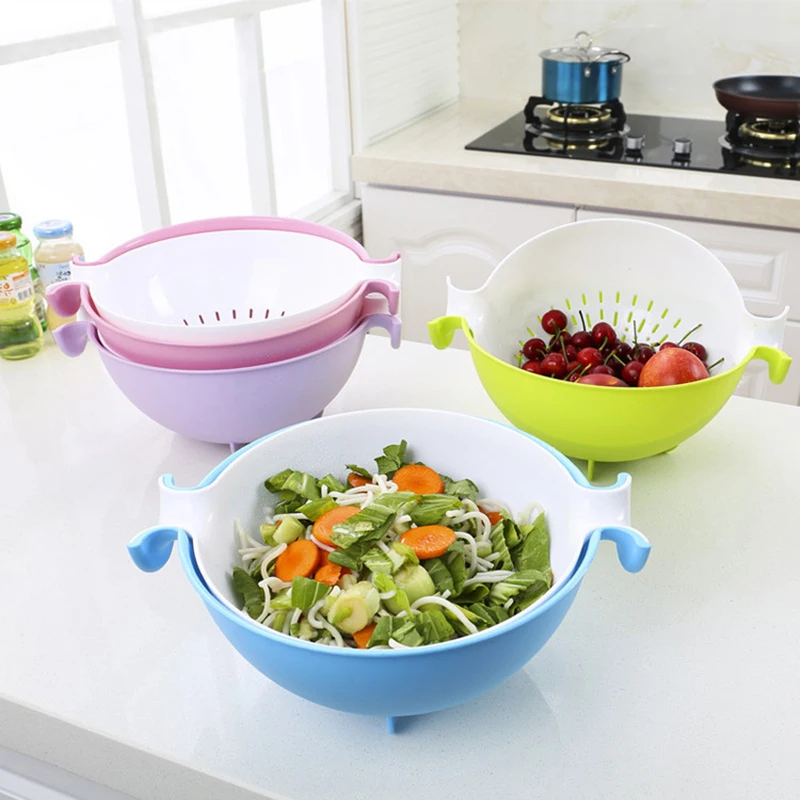 Fruit Vegetable Strainer Double Layer Leakage Basket Storage Box Food ...