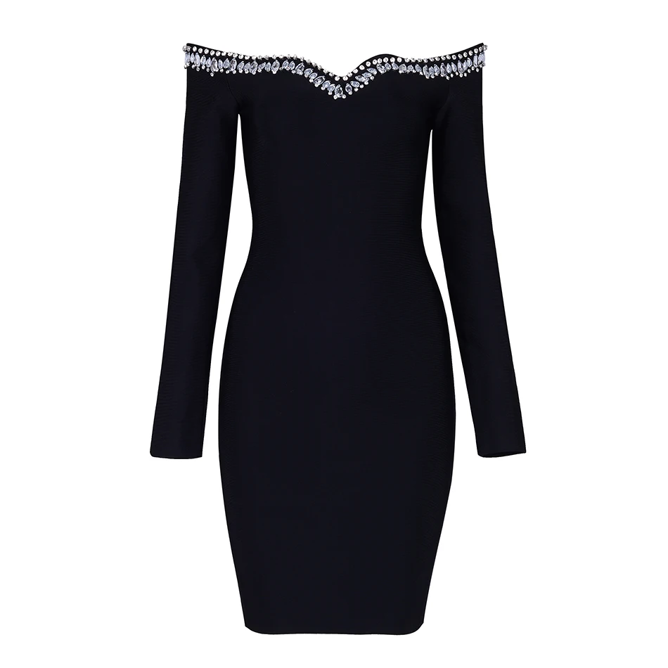 Newest Bandage Dress Women Celebrity Party Long Sleeve Diamonds Bodycon ...
