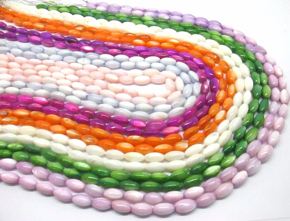 wholsale 120 pc 3 string 5*10mm pink green white rice shape shell Beads ...