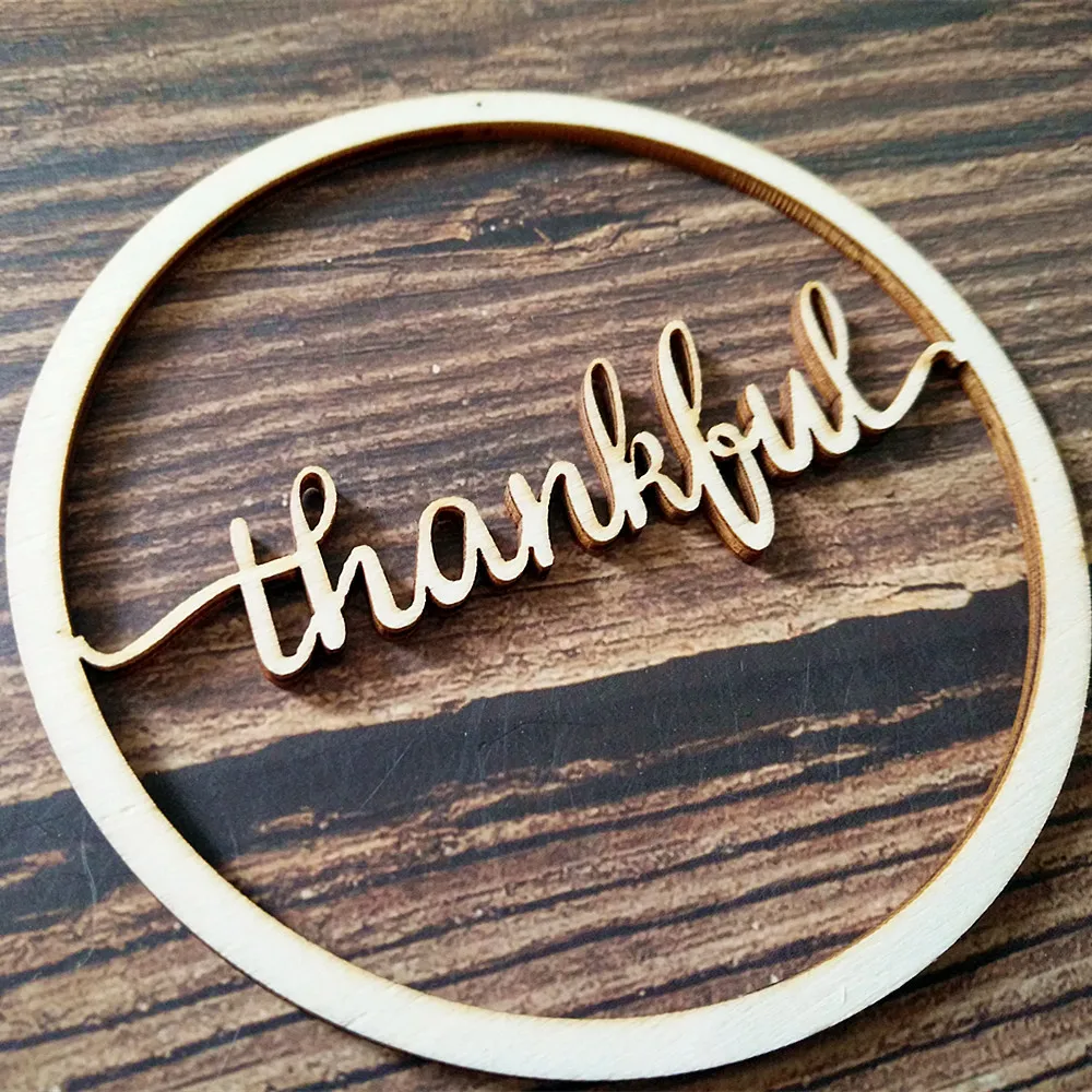 10pcs Wooden Laser Cut Unfinished Round Circle Thankful Script Word ...