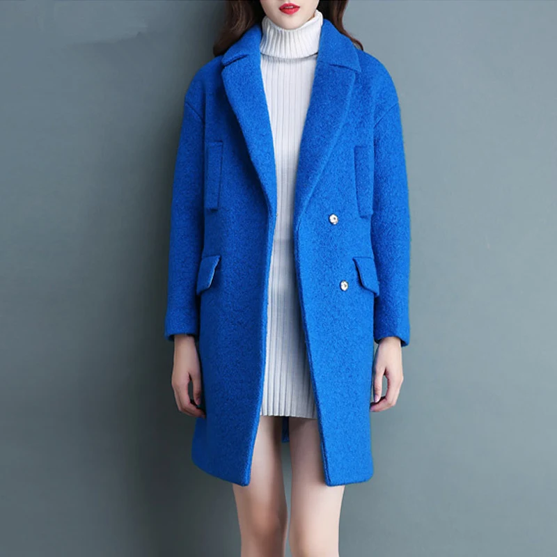 2018 Autumn Women Woolen Coat Thick Blue Winter Coat-in Wool & Blends ...
