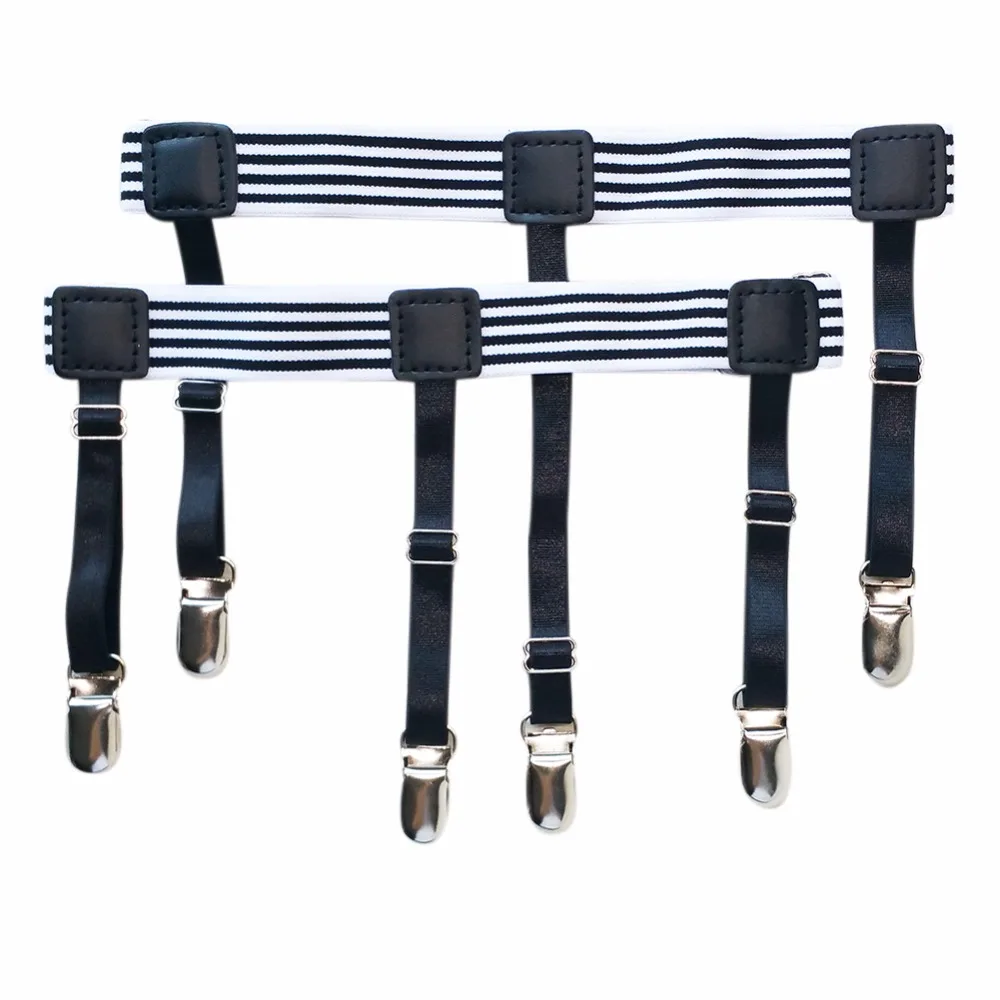 1 pair Men's Unisex Uniform Holders Elastic Black Garter Belts with Non ...