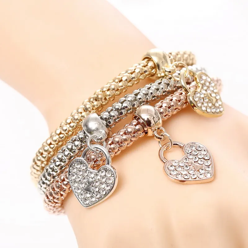 MINHIN Romantic Gold Filled Heart Design Charm Elastic Bracelets For ...