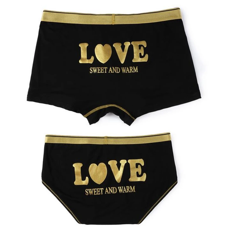 Doreenbow New Love Couple Briefs Black Gold Letters Trim Sweet Fashion