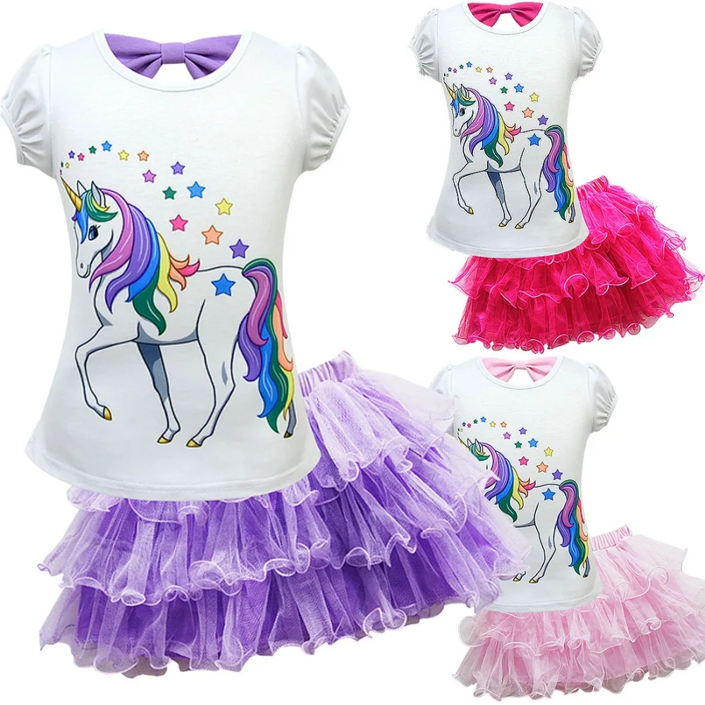 2019 Unicorn Dresses Children Girls Clothing Set Costume Children Party ...
