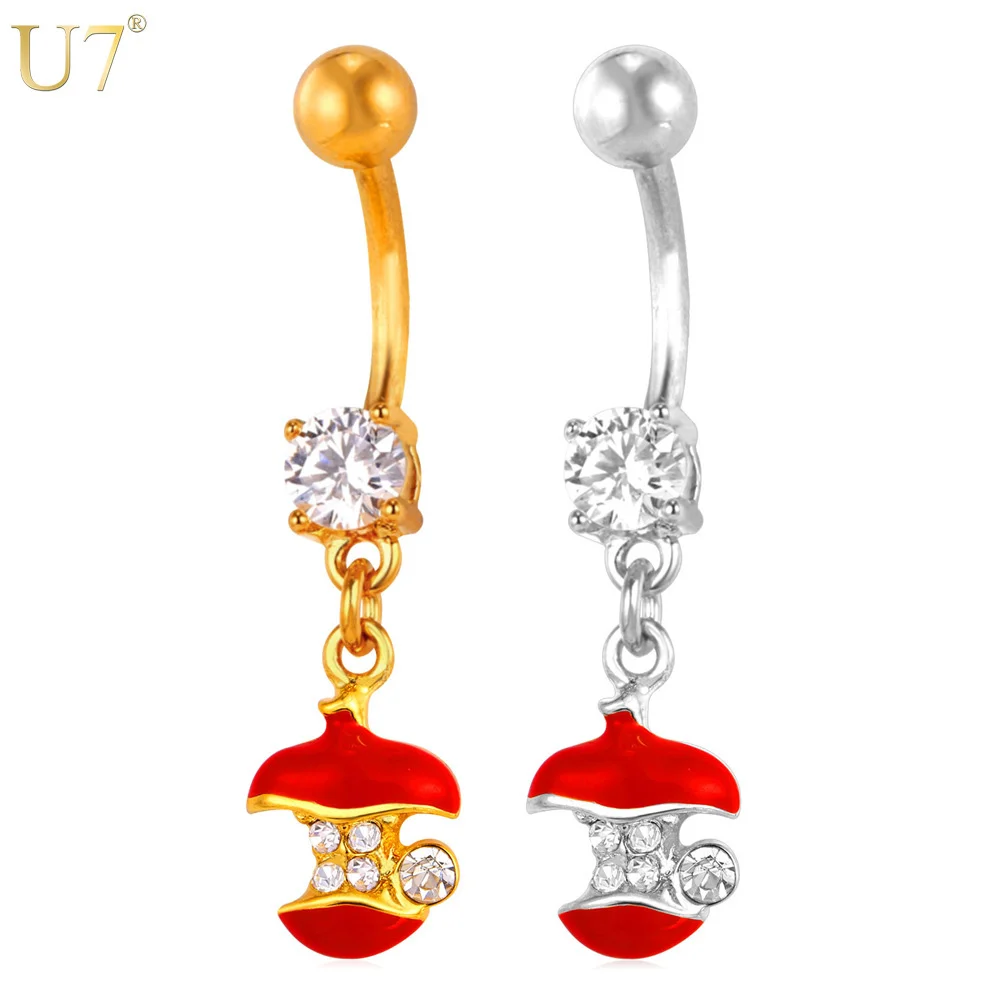 U7 Red Crystal Cute Apple Belly Button Ring Women Body Jewelry Gold ...