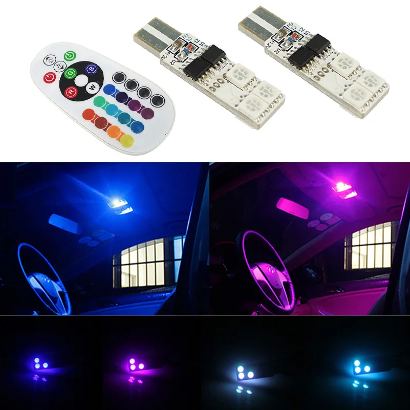 2x RGB T10 LED Car Parking Light Bulb Remote Control For Honda Civic ...