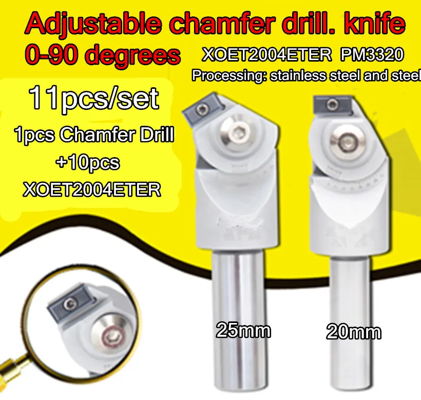 11pcs/set 0 90 degree Adjustable Chamfer Drill Chamfer End Mills ...