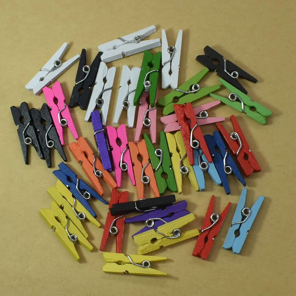 100pcs Mini Colorful Wooden Clip Office Supplies Photo Memo Peg Pin Diy ...