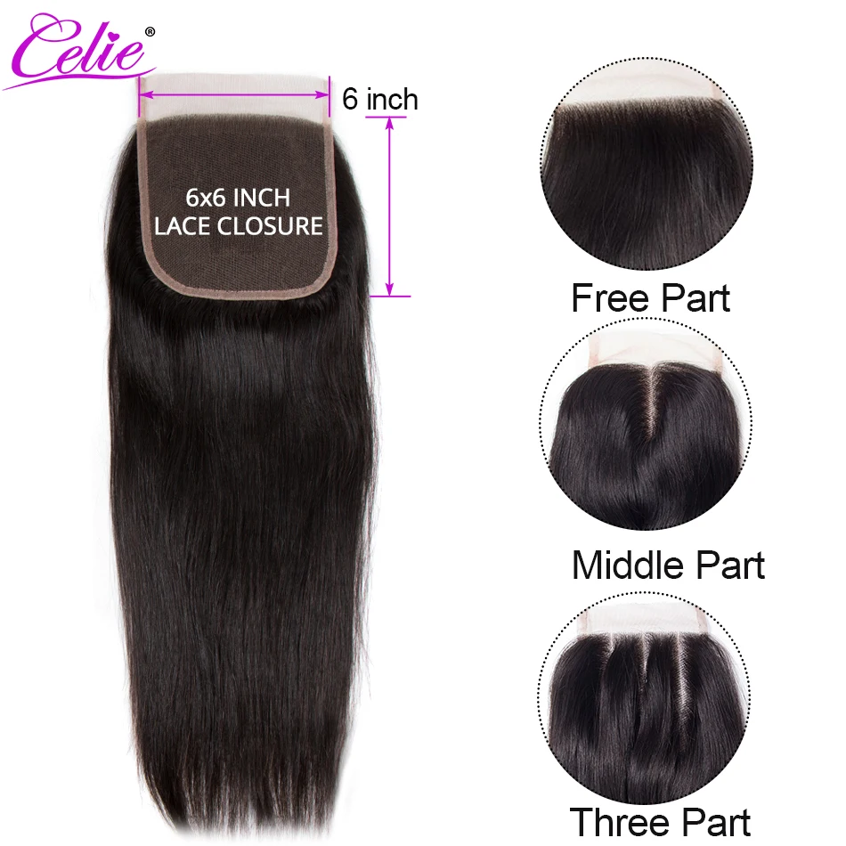 Celie 6x6 Lace Closure Straight Human Hair Closure With Baby Hair Free ...