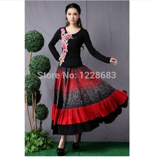 Ropa-gitana-para-mujer-Falda-larga-de-danza-del-vientre-en-negro-y-rojo ...
