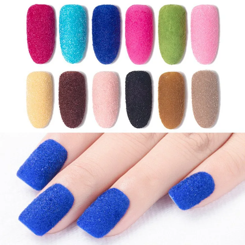12 Colors Fuzzy Flocking Velvet Nail Powder Colorful Dust Pigment For ...