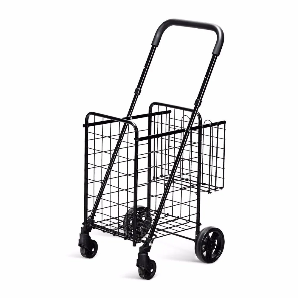 Goplus Folding Shopping Cart Jumbo Basket Rolling Utility Trolley ... Goplus Folding Shopping Cart Jumbo Basket Rolling Utility Trolley ...