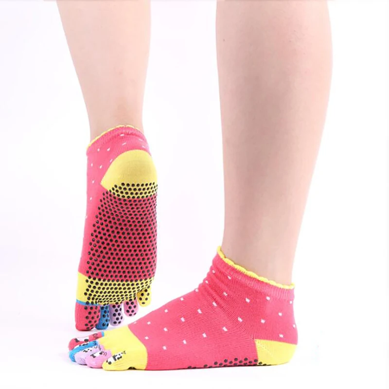 Funny Cartoon Women cotton Socks Indoor Five toes Antiskid Pilates ...