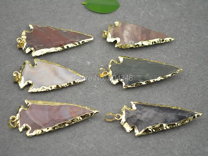 5pcs Charm stone Arrowhead Pendant with Gold Electroplated Edged ...