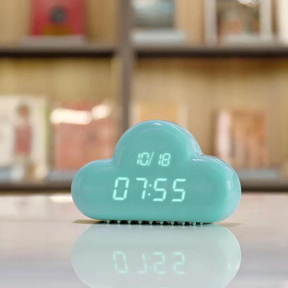 Cute Cyan Cloud Shape reloj despertador Sound Control Digital Alarm ...