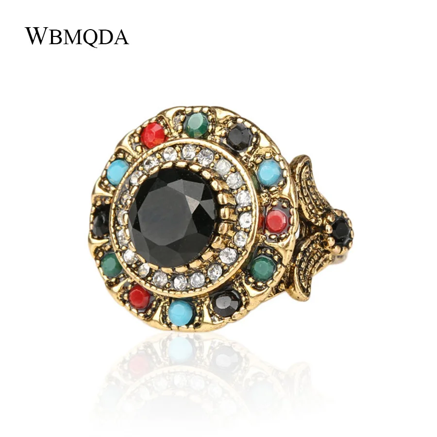 Turkish Jewelry Gold Color Ring Fashion Bohemian Tibetan Alloy Colorful ...