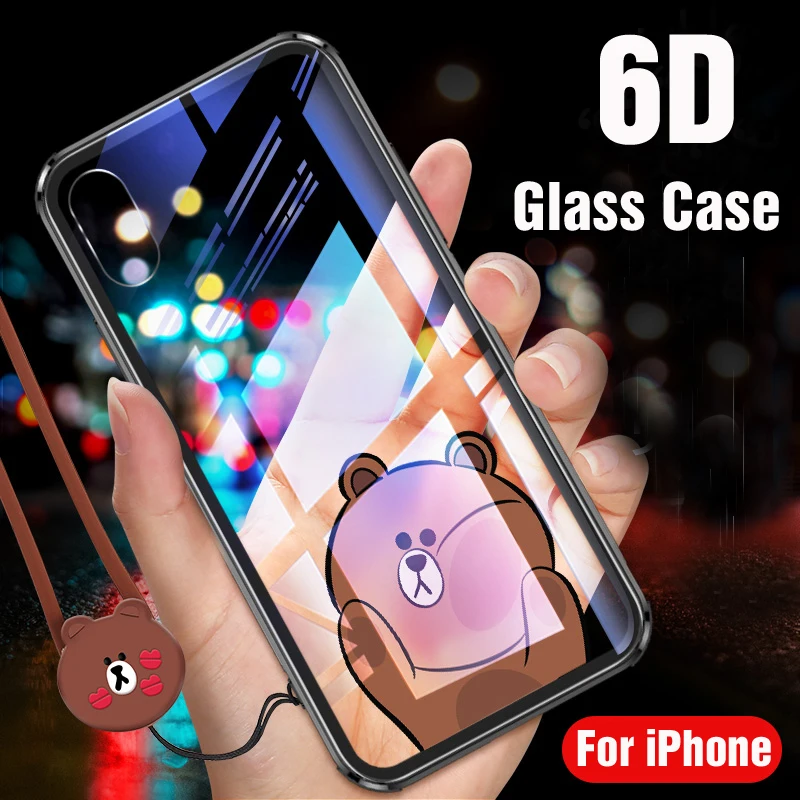 VPOWER For iPhone X 6 7 8 plus case cartoon pattern tempered glass ...