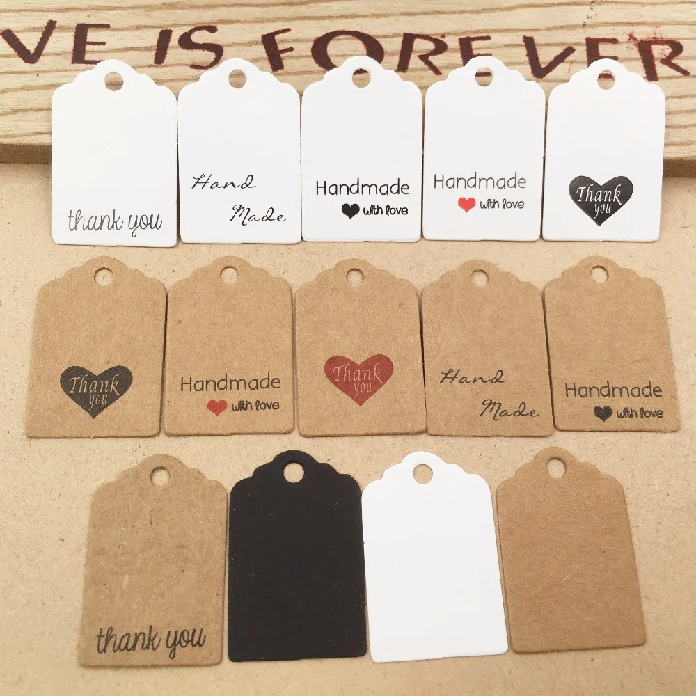 100pcs Kraft paper hand made tag with love for DIY Gift box tag candy ...