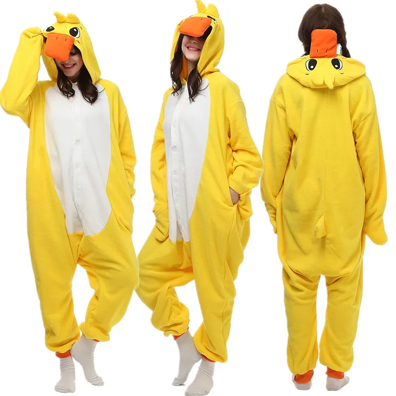 Adult Cos Duck Pajamas Women Men Animal Onesie Cosplay Polar Fleec ...