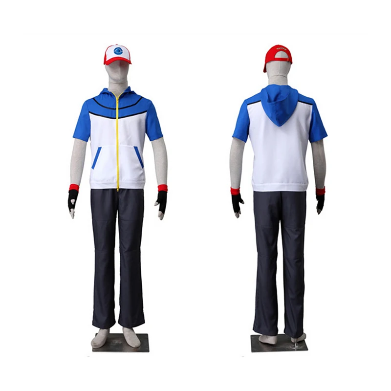 OHCOS Pokemon Ash Ketchum Trainer Costume Cosplay Clothes Jacket +Pant ...