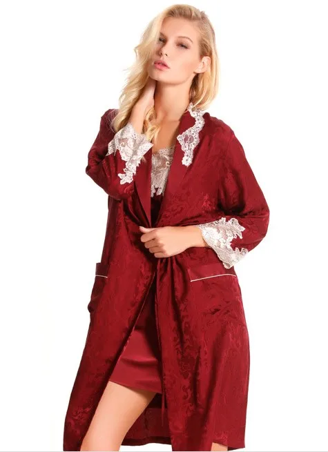 Pijama de seda de manga larga para mujer, bata de manga larga, cómoda y ...