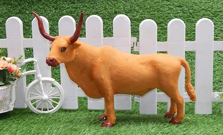 large 40x30cm simulation cattle with horn polyethylene&furs yellow ...