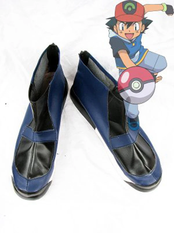 Pokemon Ash Ketchum Dark Blue Cosplay Shoes Boots For Adult Men's Long ...