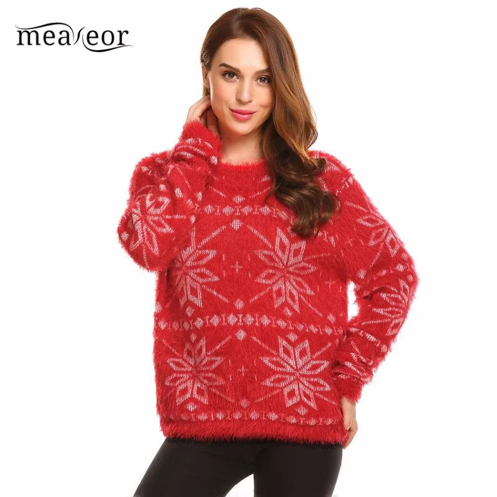 Meaneor Christmas O Neck Women Sweaters Casual Long Sleeve Women Soft ...