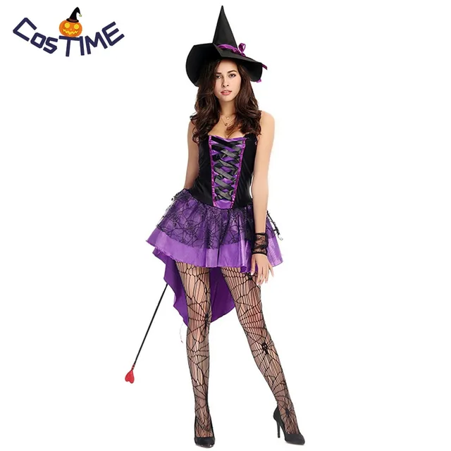 Adult Wicked Witch Costume Sexy Women Purple Tuxedo Halloween Cosplay