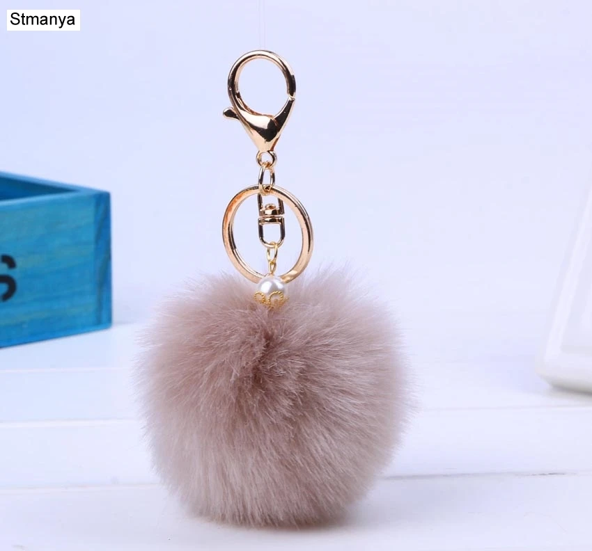 New-Women-Fur-Key-chain-Car-Keychain-Pom-Pom-8cm-pompom-13-Colors-with ...