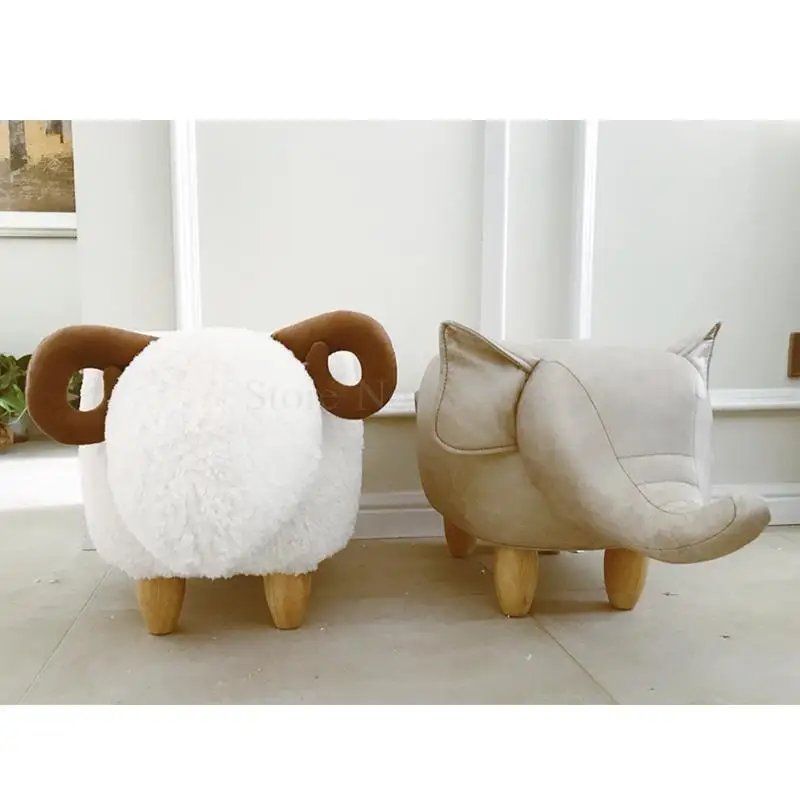 Creative cow sofa stool change shoes solid wood footstool pig elephant ...