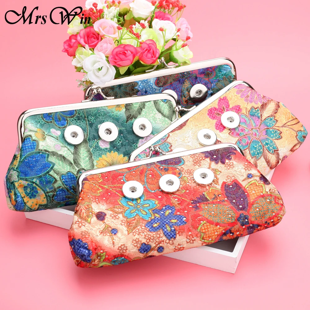 Mrs Win Snaps Jewelry Vintage Elephant Snap Button Coin Purses Long PU ...