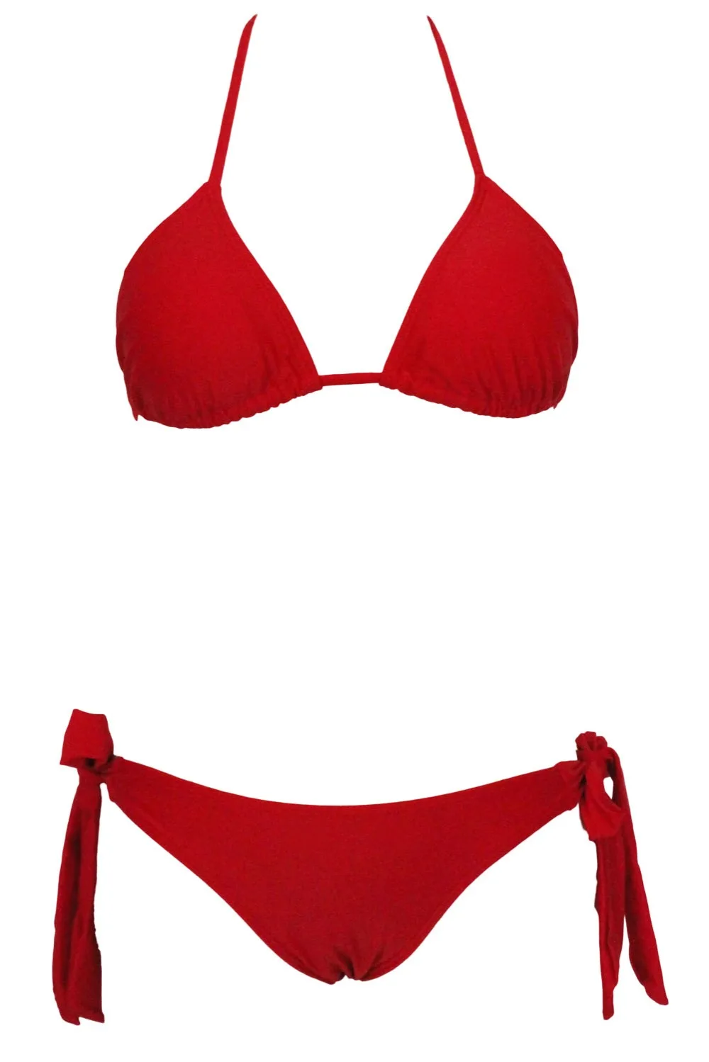Women Red Triangular Cup Bikini With Ties Low Waist Swimsuit 2017