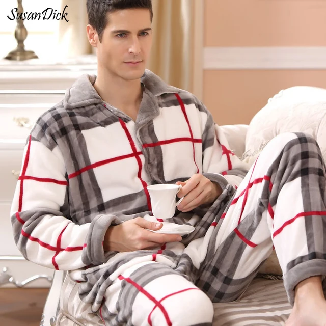 SusanDick 2017 New Winter Pajamas Men Thick Fleece Pajama Sets Luxury ...