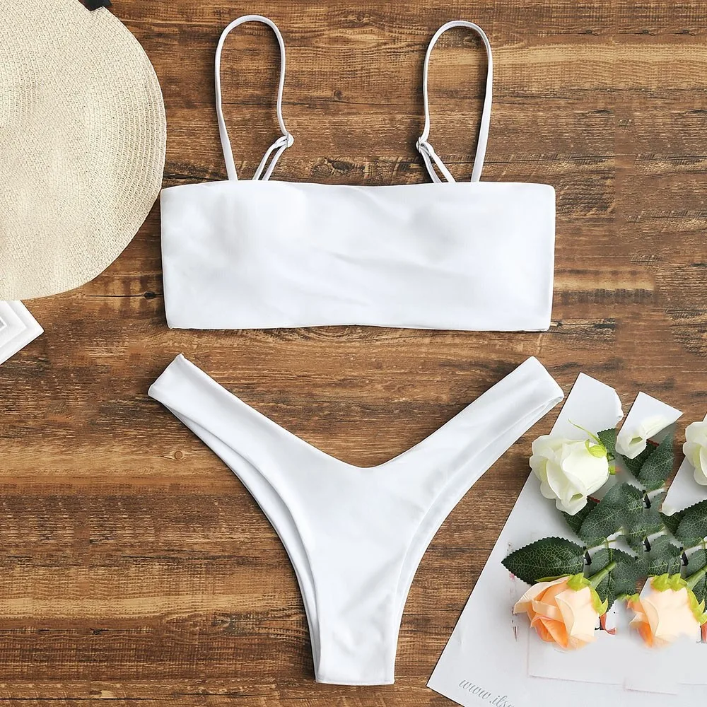 Swimwear Cami High Leg Bikini Bathing Suit Women Spaghetti Straps