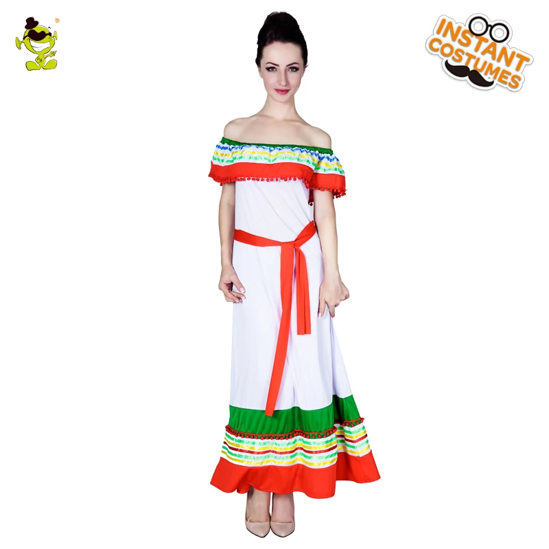 New Womens Off Shoulder Rainbow Mexican Costumes Adult Sexy Mexico Lady Decoration Fancy Dress