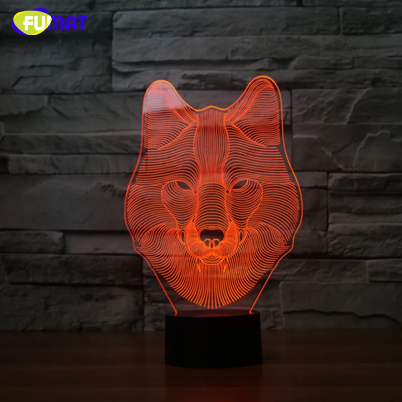 FUMAT 3D Lamp Wolf Night Light Bedside Lights Table Lampara With ...