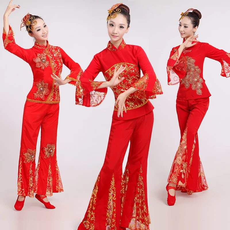 XS 3XL Women Yangko Costume Folk Dance Costume Fan Dance Costumes 3 PCS ...