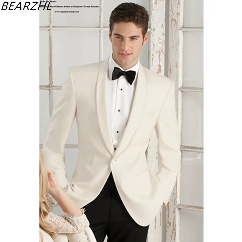 Mens Cream Suits Wedding Tuxedo For Groom Formal Wear Dress Fashion ...