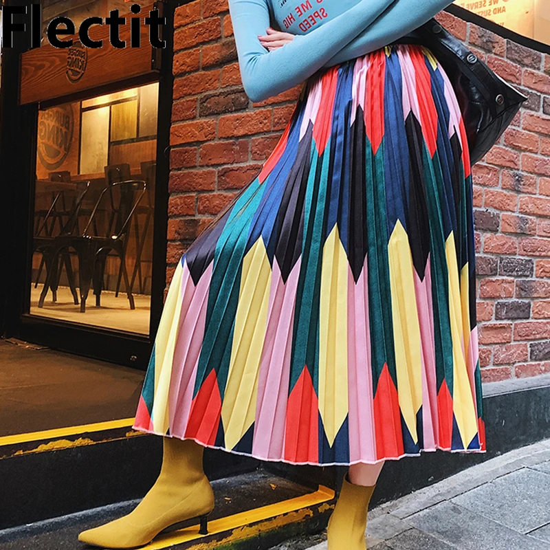Flectit 2019 New Spring Colorful Skirt Women High Waist Rainbow Printed ...