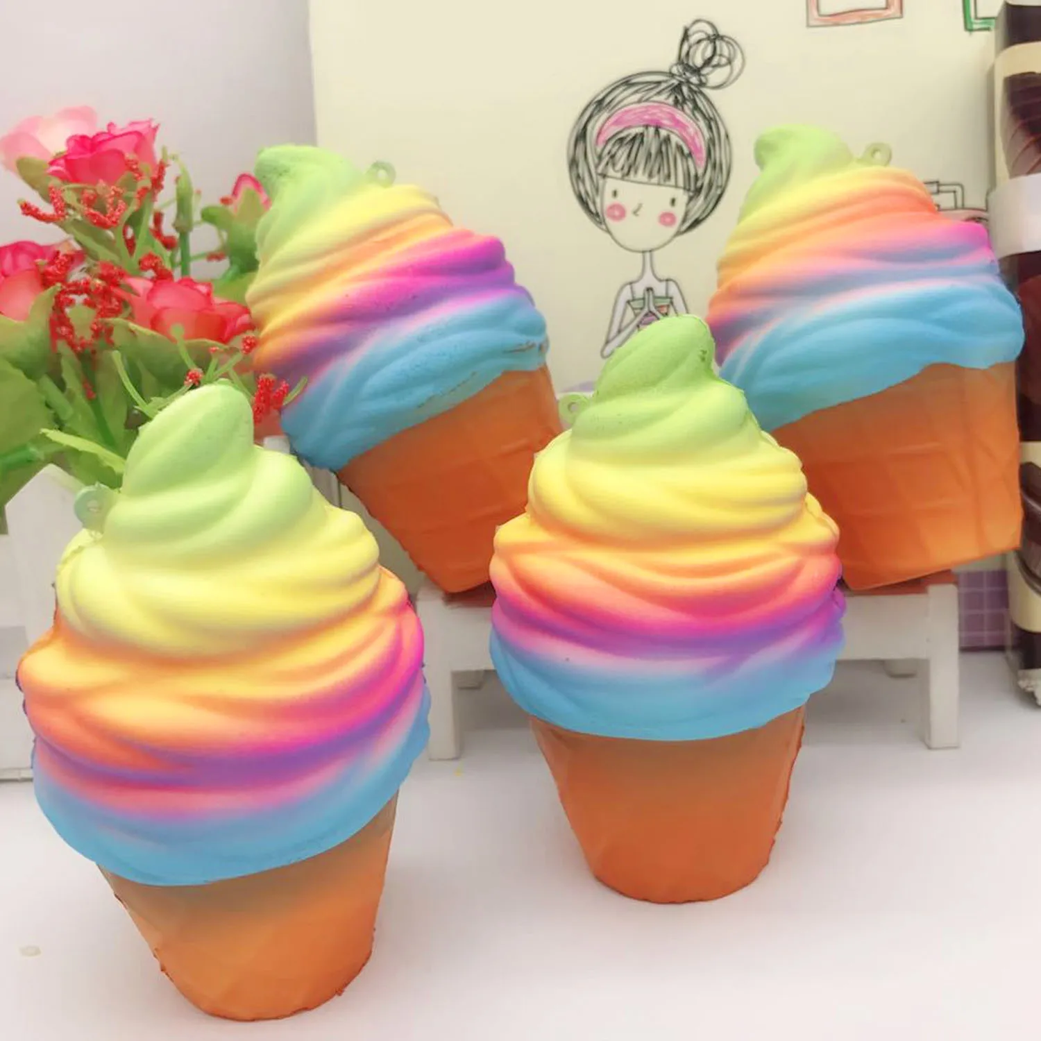 Besegad Kawaii Slow Rising Squishy Rainbow Cone Ice Cream Squeeze ...
